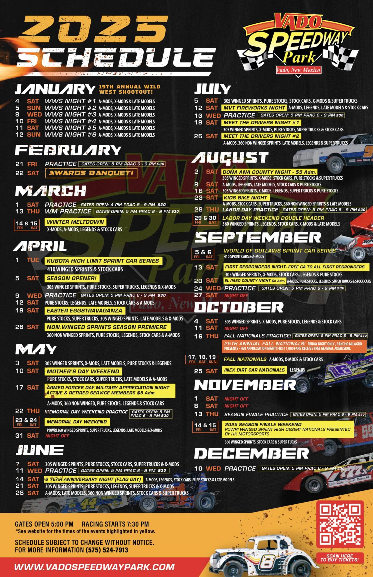 2025 Races Calendar - Vado Speedway Park