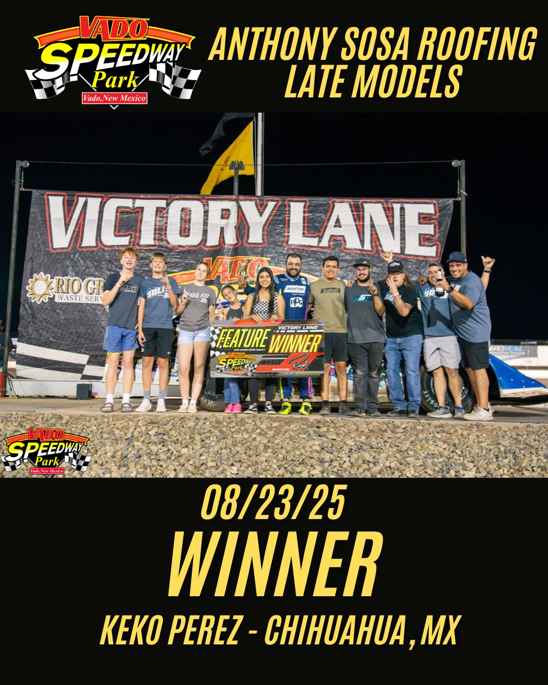 Winners For August 23rd, 2025 - Vado Speedway Park